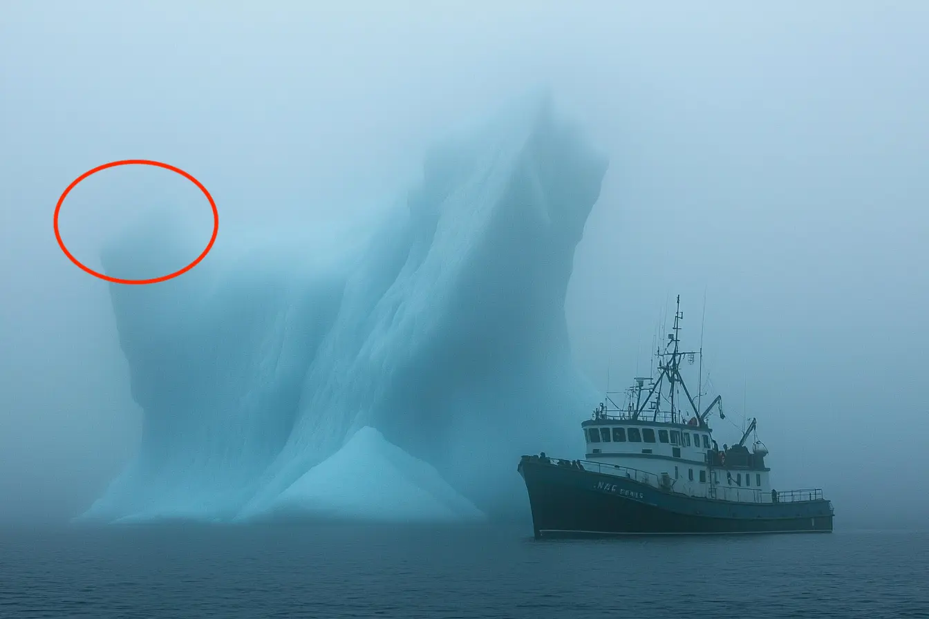 Fischer nähern sich einem Eisberg, um ein gestrandetes Tier zu retten ...