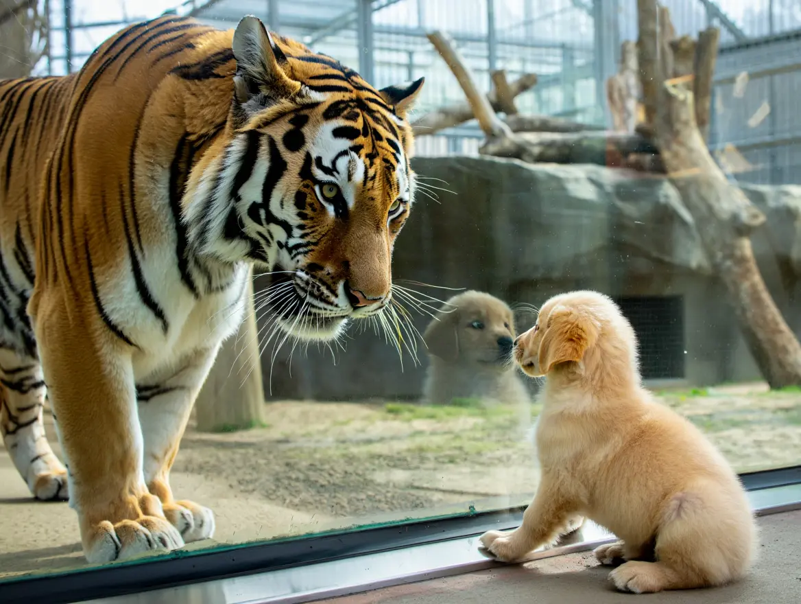 Welpe rutscht in Tigergehege – Was Tierpfleger mit der Kamera einfangen ...