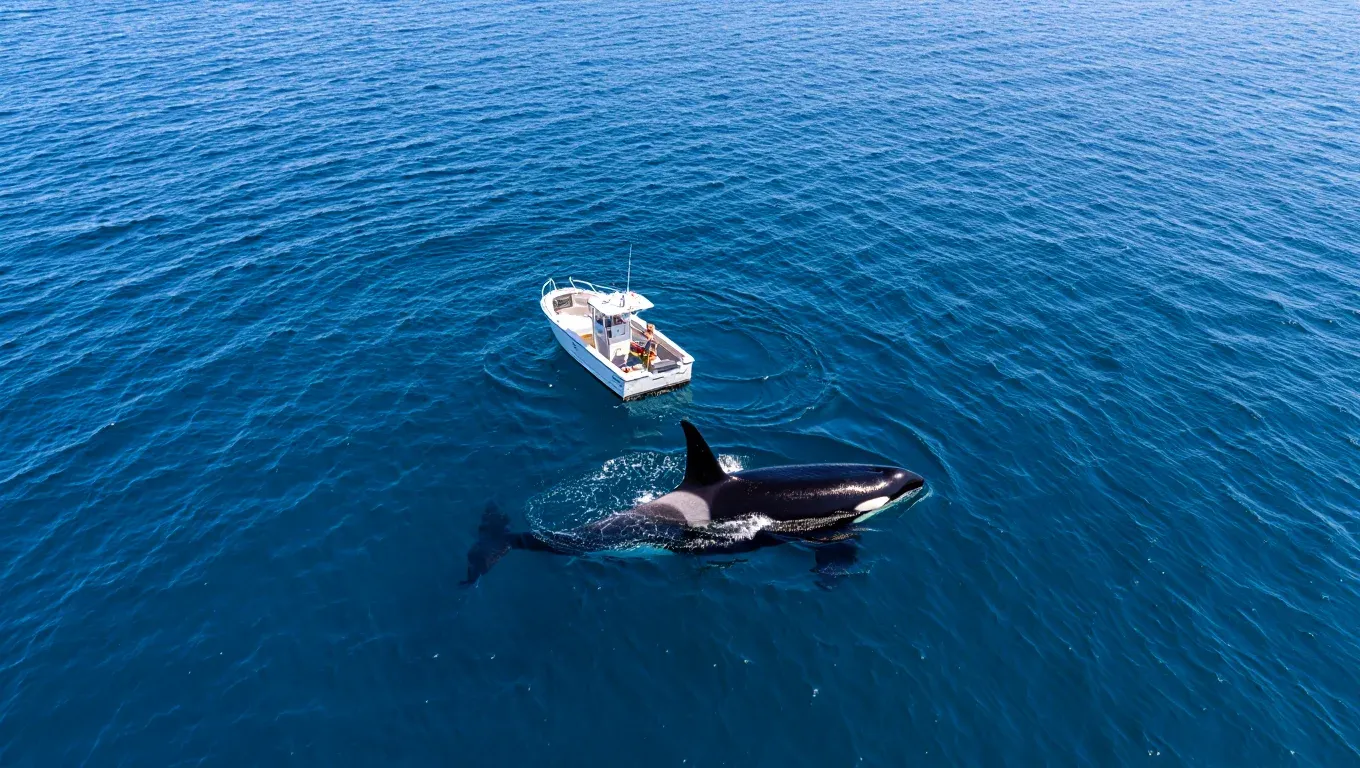 Orca umkreist Boot im offenen Wasser – als es auftaucht, sieht die ...